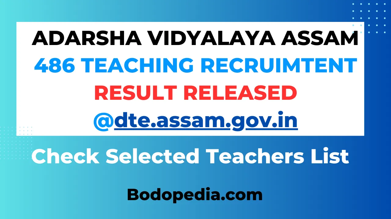 Assam Adarsha Vidyalaya Recruitment Result | 486 Shortlisted Candidates ...